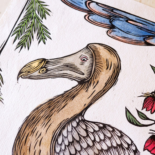Dodo hand painted woodblock print - Papillon Press